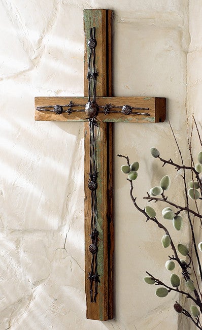 Old Wood Cross w/ Barbed Wire | Lone Star Western Decor