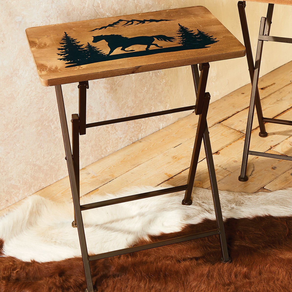 Rustic End Tables: Galloping Horse Folding Side/Tray Table | Lone Star ...
