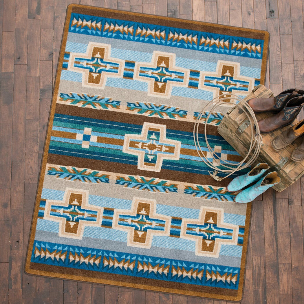Canyon Cross Blue Rug - 5 x 8 | Lone Star Western Decor