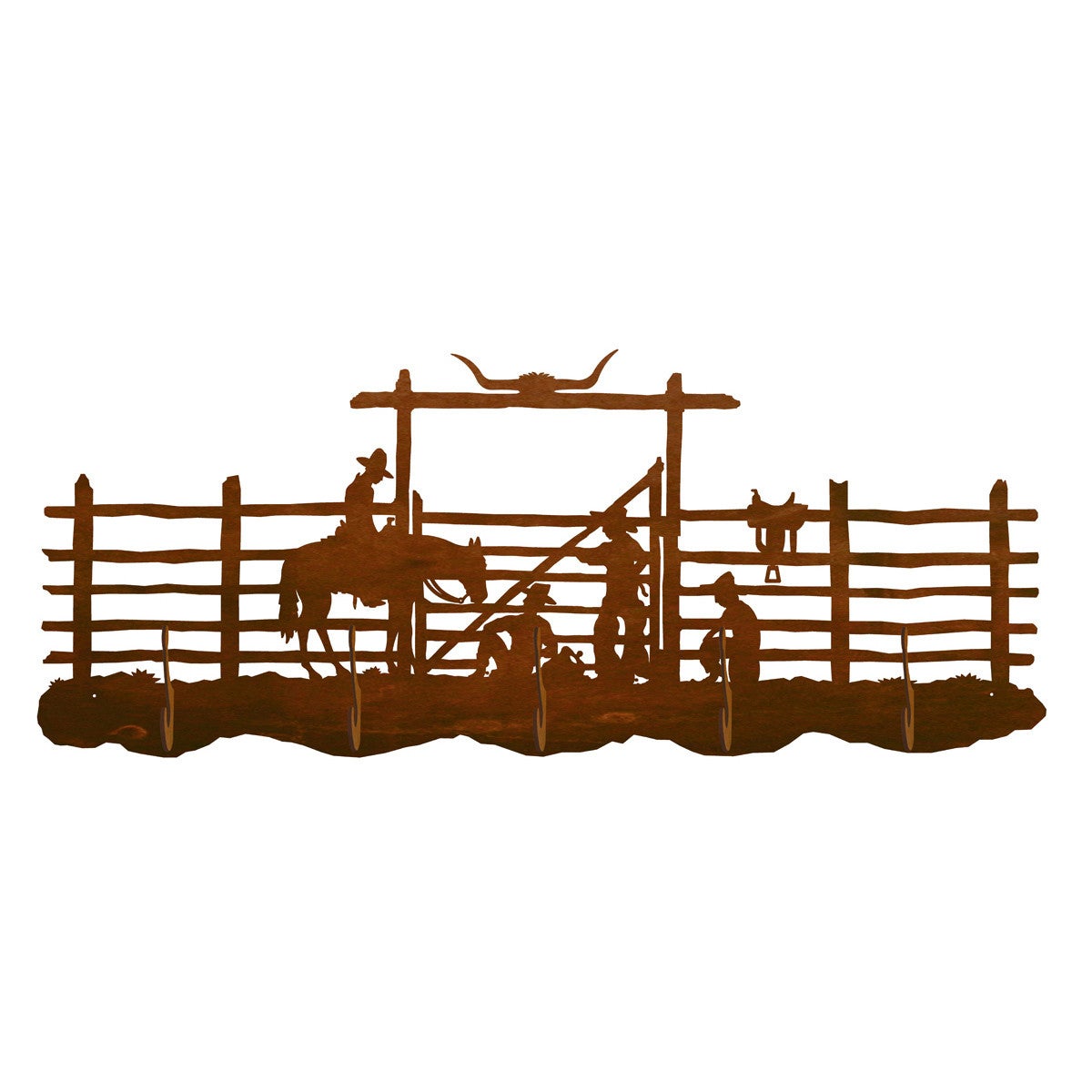 Cowboy Corral Scenic 5 Hook Coat Rack | Lone Star Western Decor
