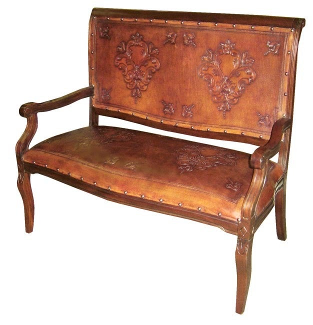Imperial Bench with Colonial Leather Design | Lone Star Western Decor