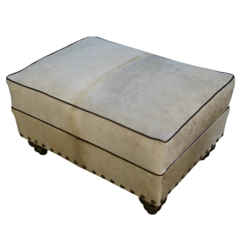 Champagne Cowhide Ottoman | Lone Star Western Decor