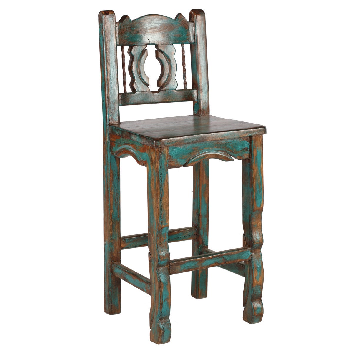 Rustic Bar Furniture | Native Turquoise Western Barstool - 30 Inch ...