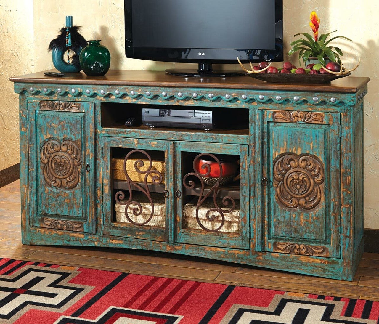 Rustic TV Stands: Santa Maria Turquoise Entertainment Console | Lone ...