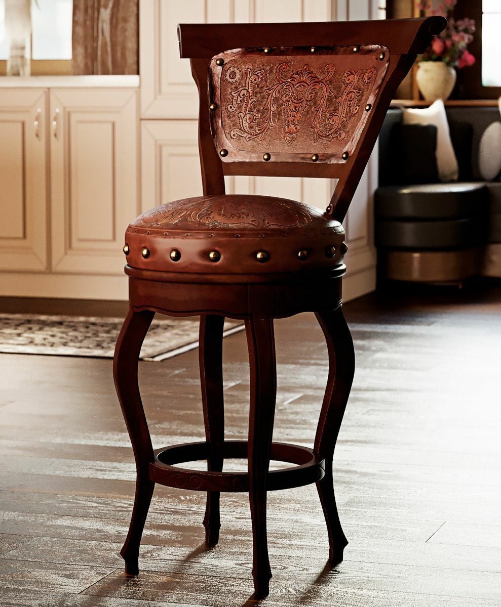Rustic Bar Furniture | Spanish Heritage Swivel Counter Stool with Back ...