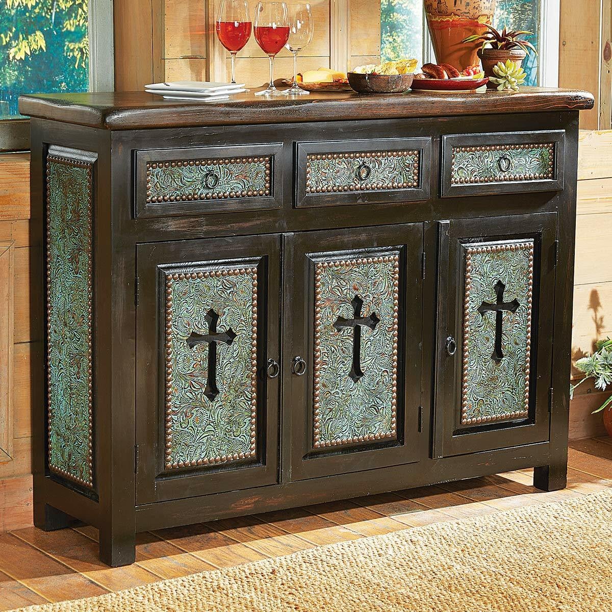 Turquoise Santa Cruz Cross Cabinet | Lone Star Western Decor
