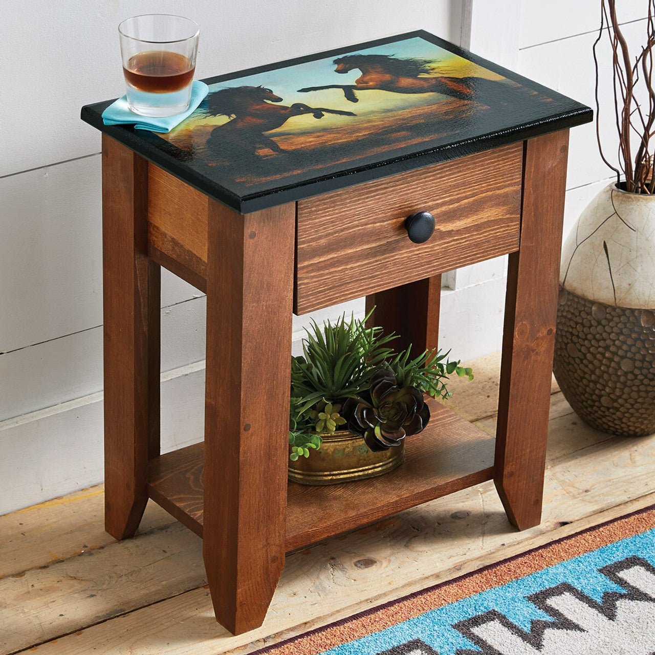 Rustic End Tables: Wild Beauty Horse Side Table | Lone Star Western Decor