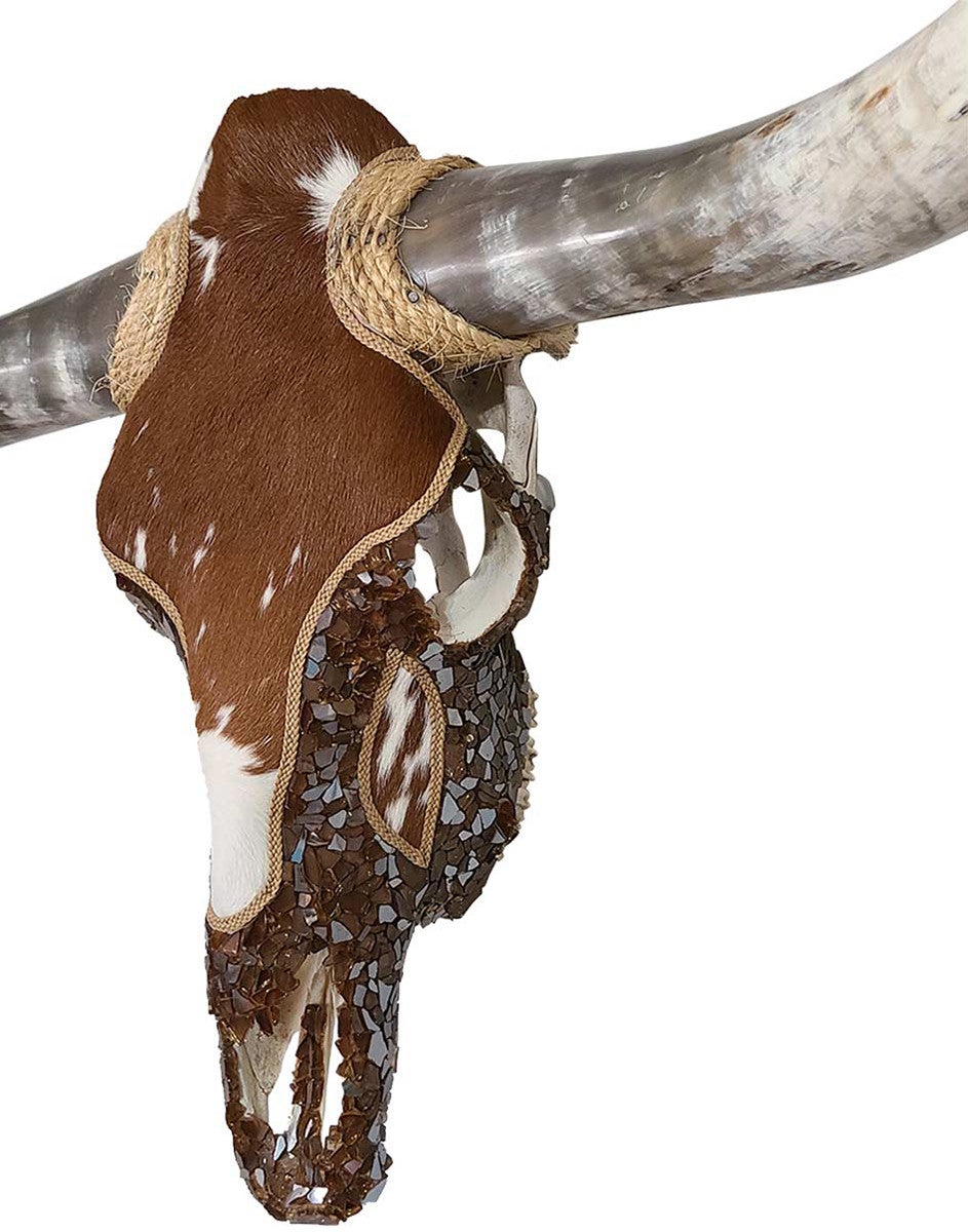 Authentic Longhorn Skull with Brown Cowhide & Copper Glass | Lone Star ...