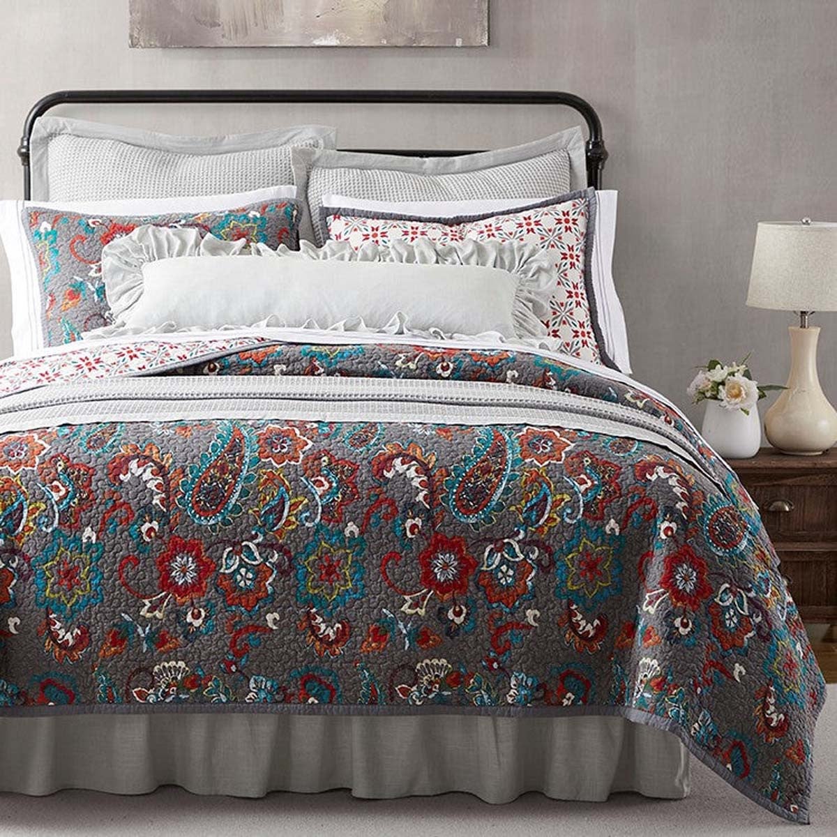 Floral Paisley Reversible Teal Quilt Bed Set - Full/Queen | Lone Star ...