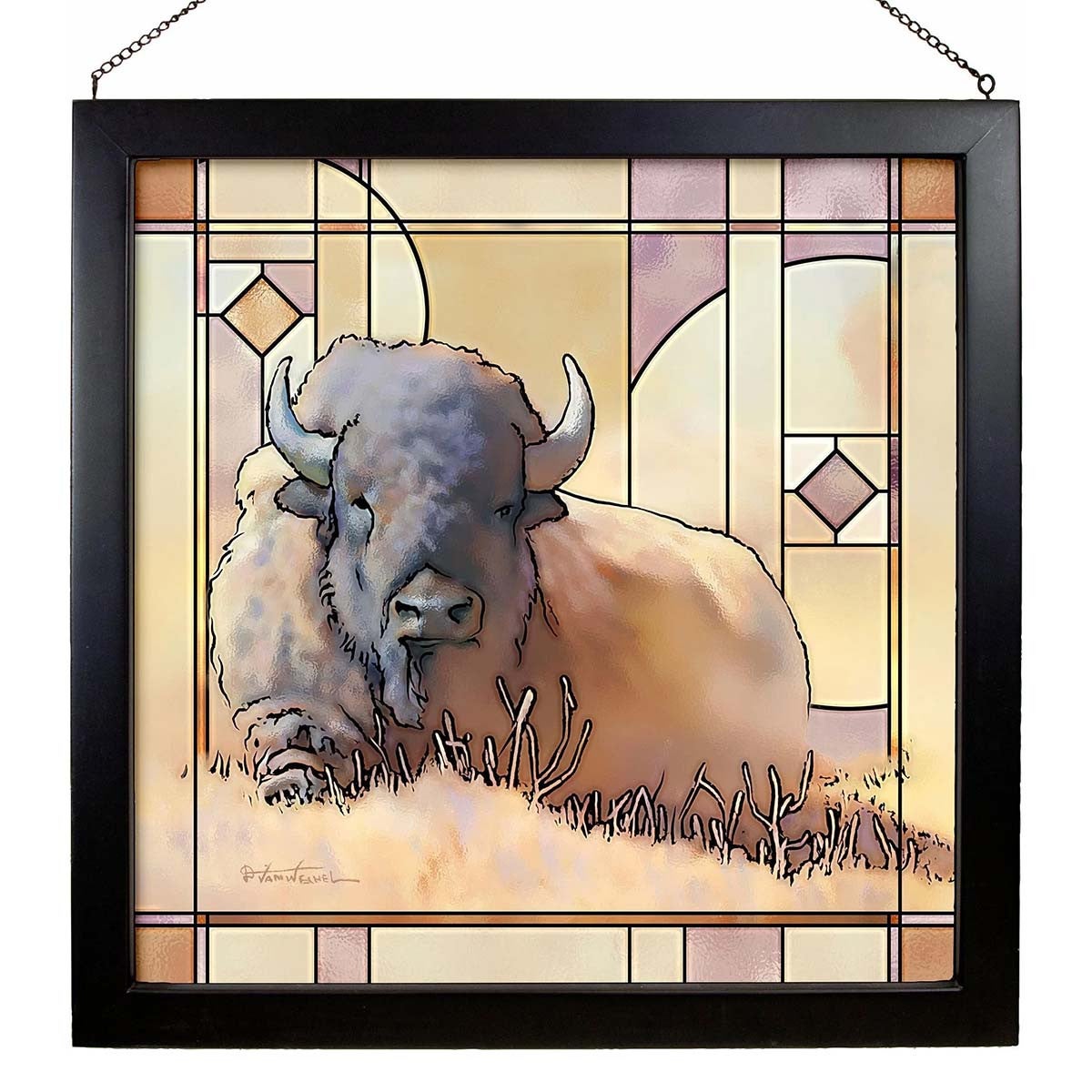 Buffalo at Rest Stained Glass Art | Lone Star Western Decor