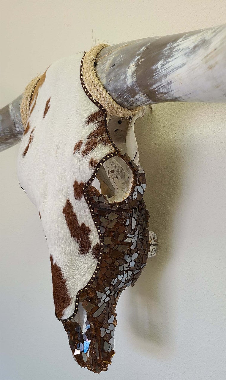 Authentic Longhorn Skull with Cowhide & Copper Glass | Lone Star ...