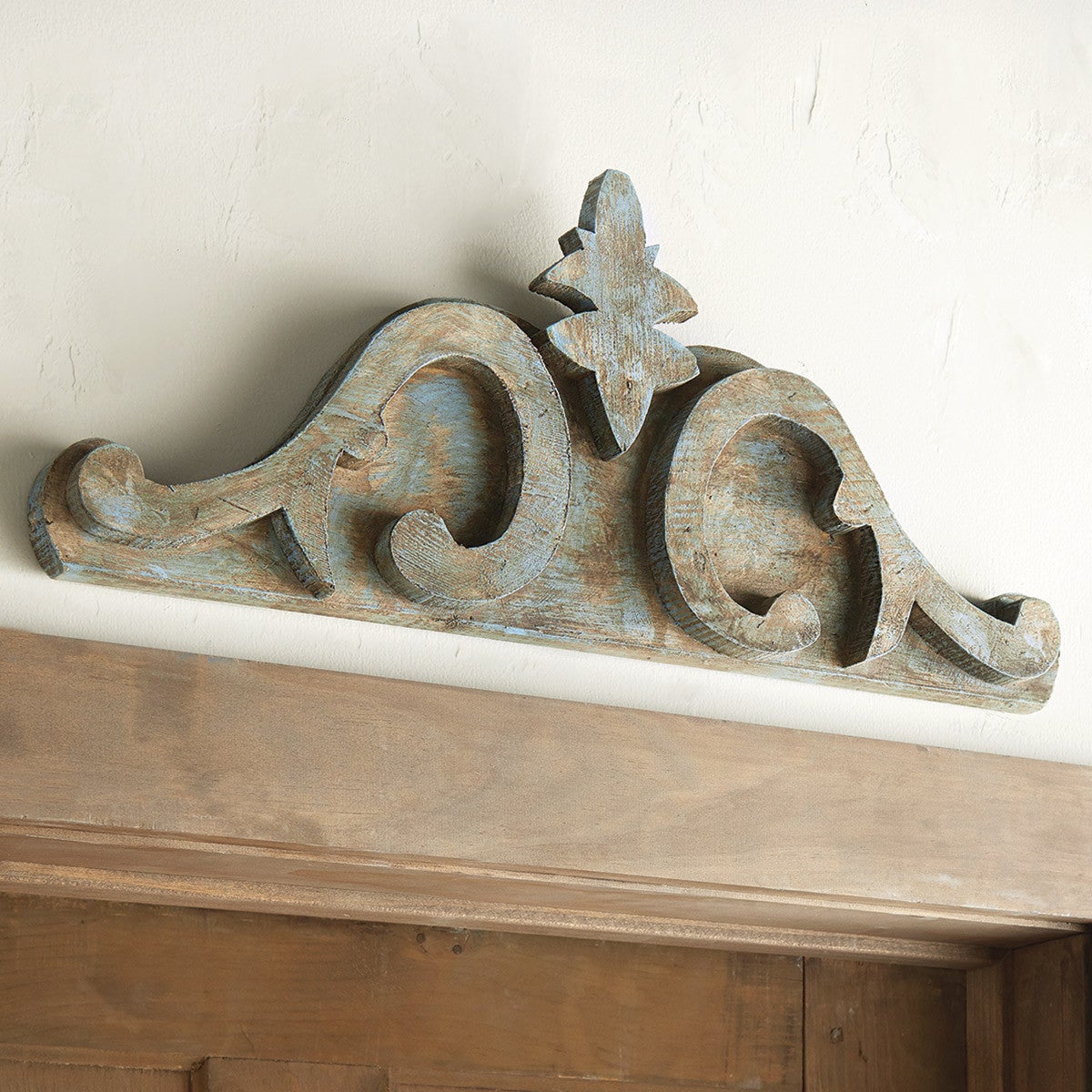 Weathered Scrolls Wood Topper - Turquoise | Lone Star Western Decor