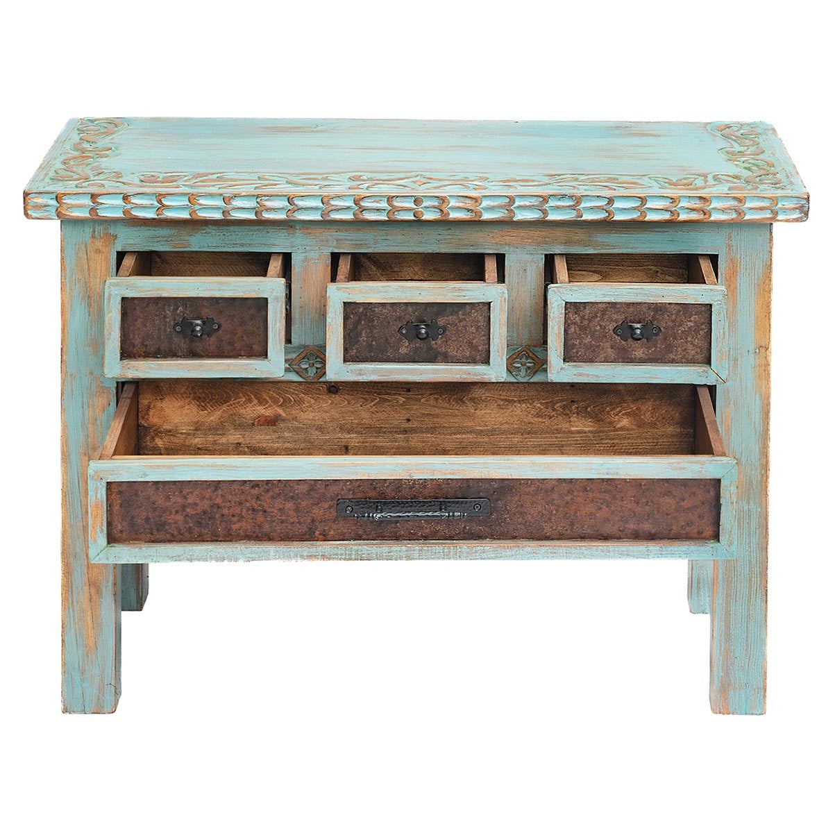 Taos Pueblo Turquoise Carved Buffet | Lone Star Western Decor