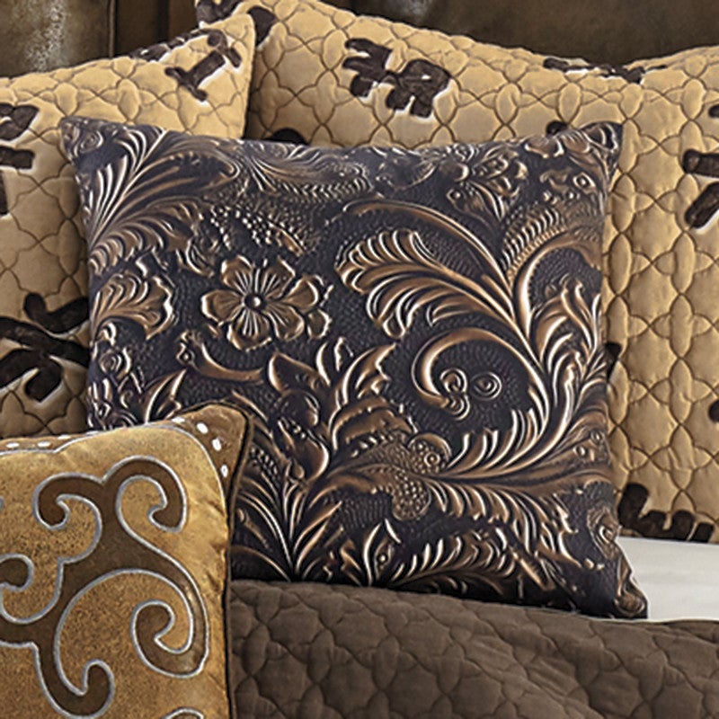 Cowboy Brands Leather Scroll Pillow | Lone Star Western Decor