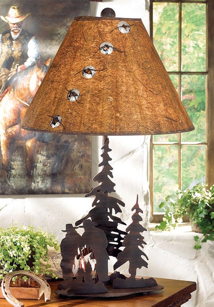 Rustic Lamps: Cowboys at Campfire Lamp | Lone Star Western Decor