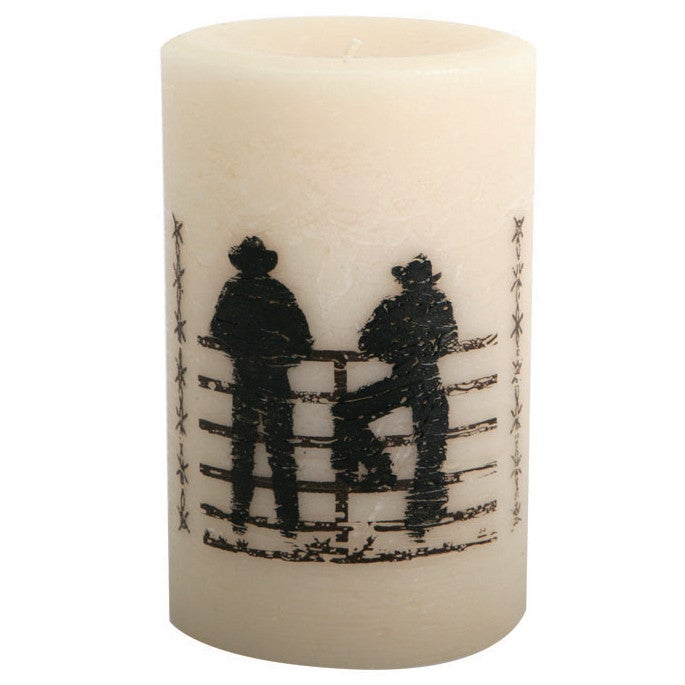 Cowboys on the Fence Pillar Candle - 4 Inch | Lone Star Western Decor
