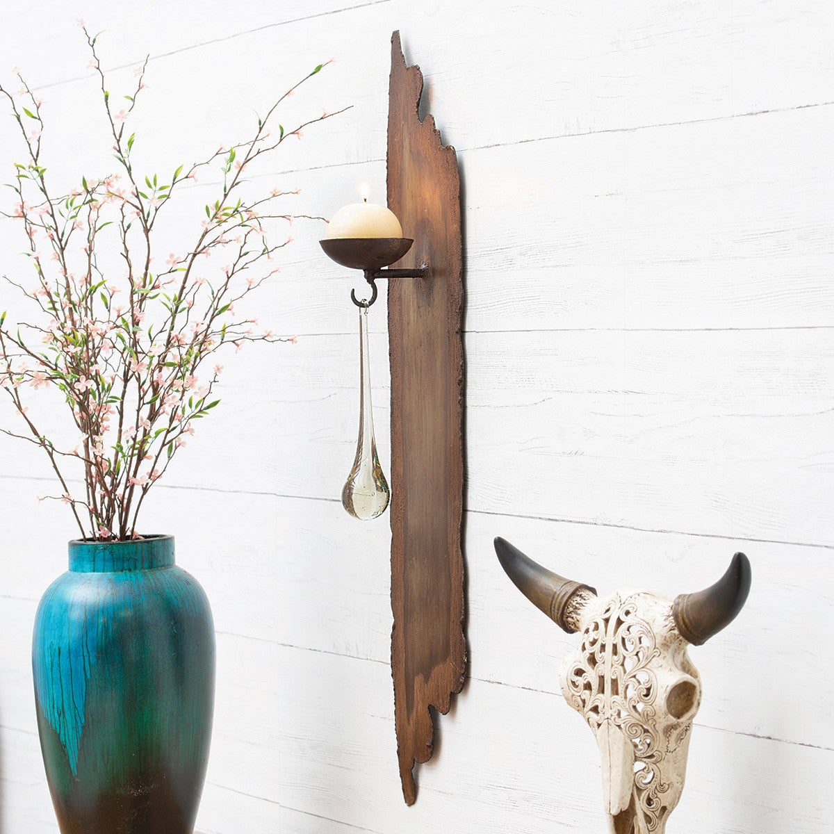 Rough Edge Wall Candle Holder with Candle - Right Facing | Lone Star ...