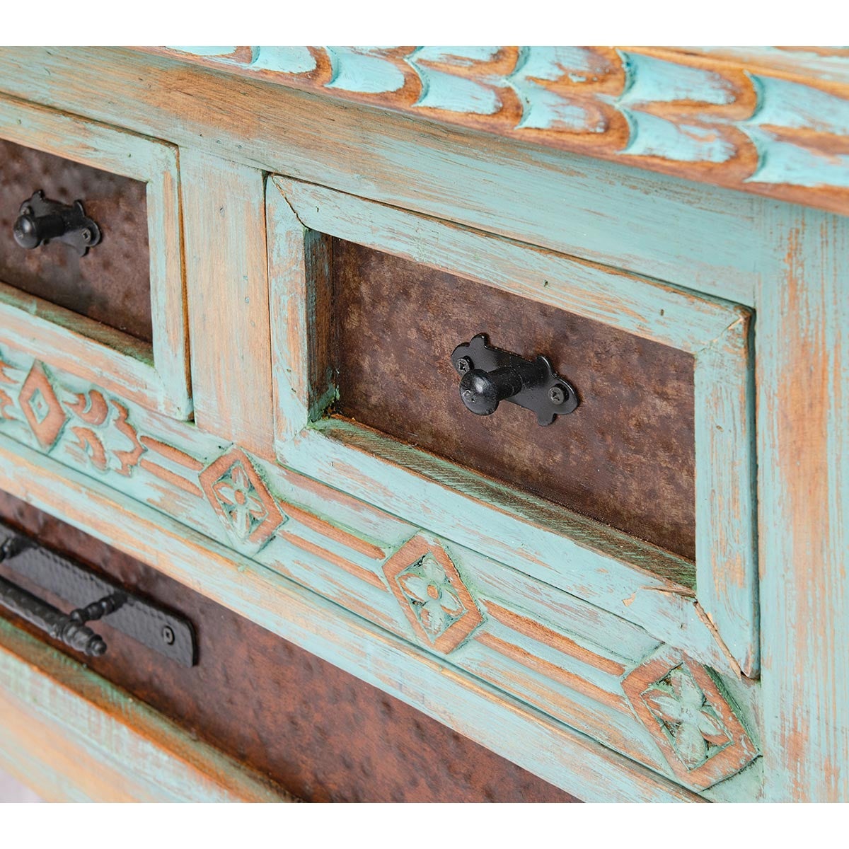 Taos Pueblo Turquoise Carved Buffet | Lone Star Western Decor