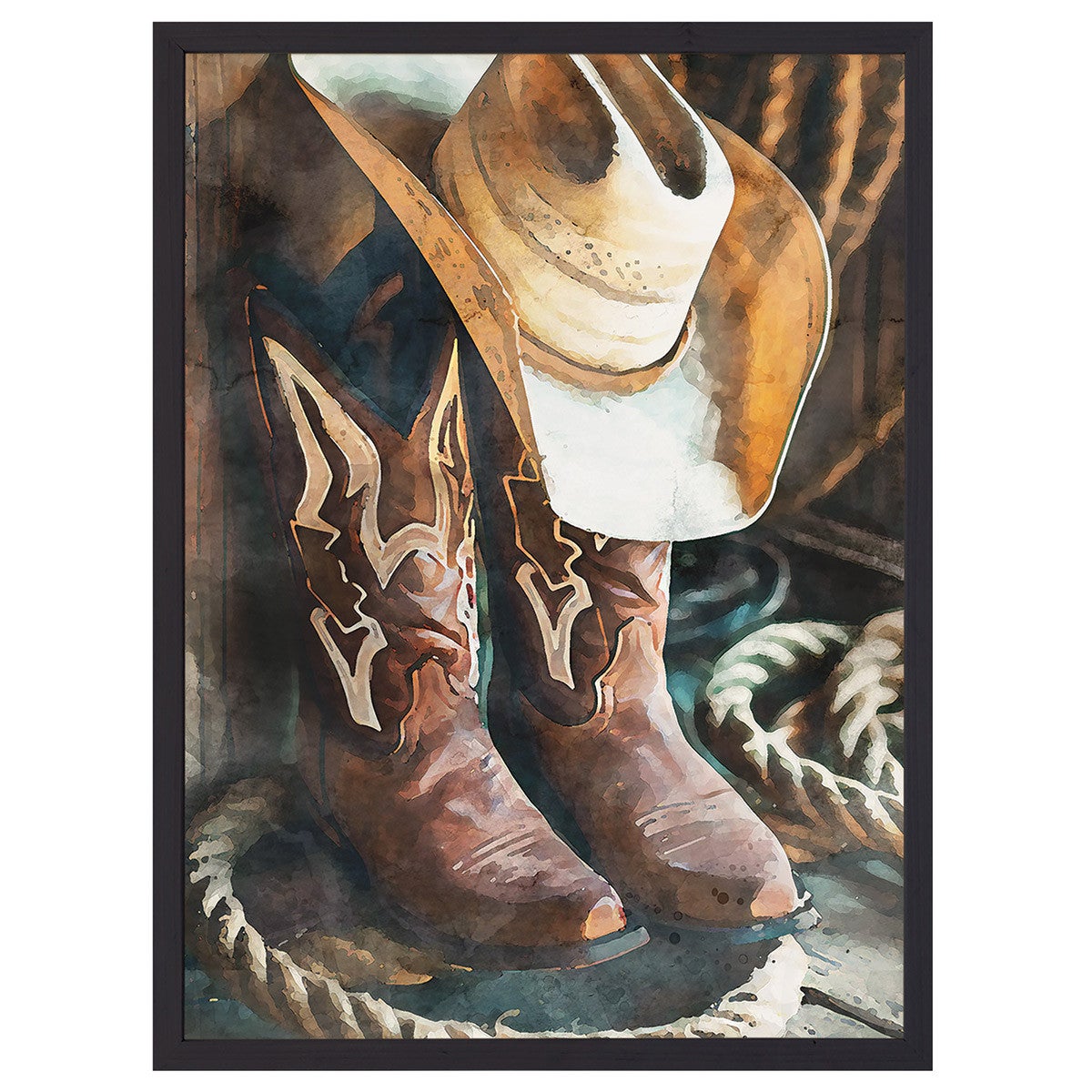 Western Cowboy Hat & Boots Framed Wall Art | Lone Star Western Decor