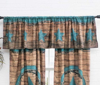 Turquoise Star & Barbed Wire Lined Valance | Lone Star Western Decor