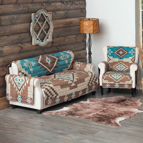 Mocha Turquoise Southwest Loveseat Cover | Lone Star Western Decor
