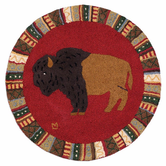 Cinnamon Buffalo Hooked Wool Round Rug | Lone Star Western Decor