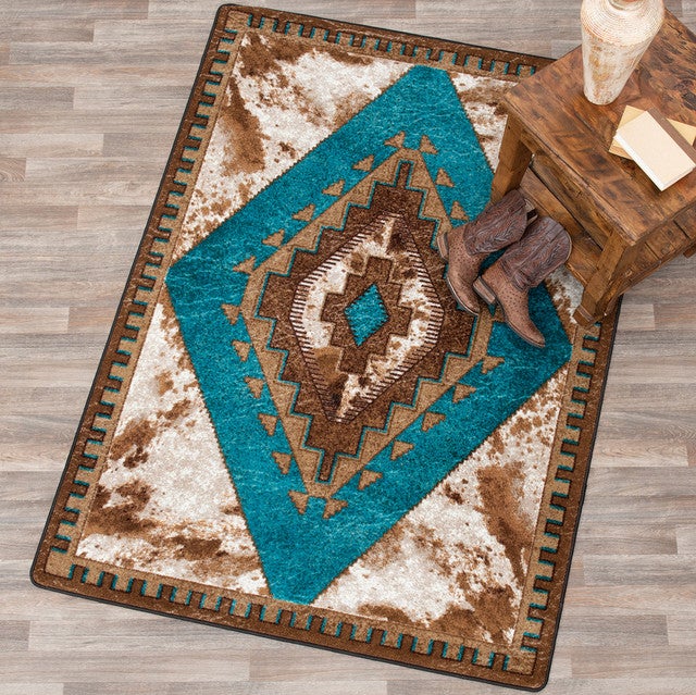 Cowhide Turquoise Diamond Rug - 8 Ft. Round | Lone Star Western Decor