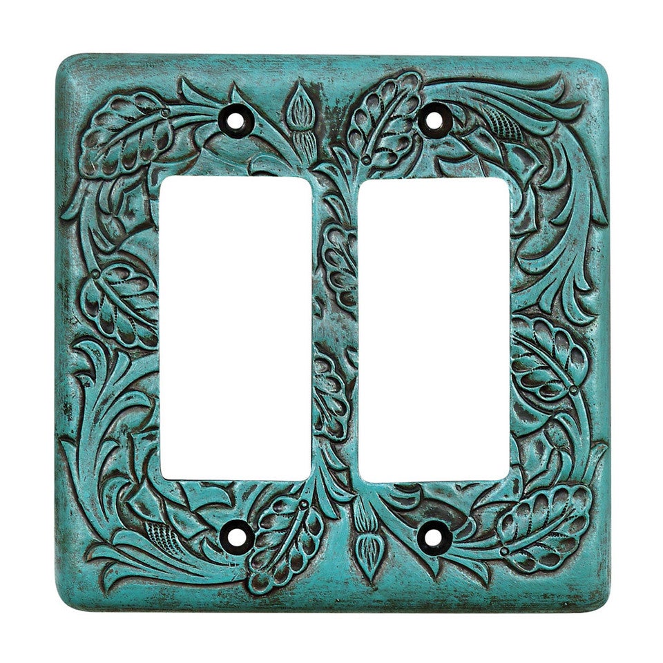 Turquoise Tooled Leather Double Rocker Cover | Lone Star Western Decor