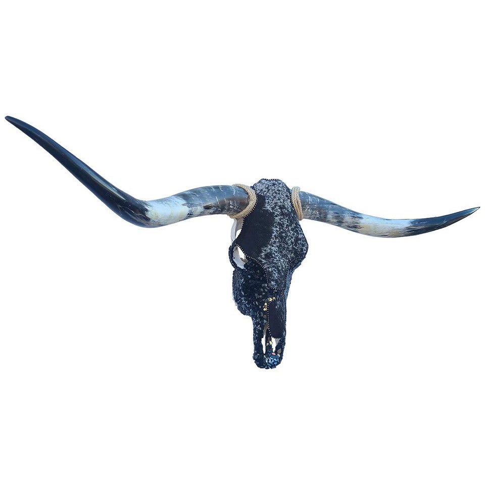 Authentic Longhorn Skull with Black Cowhide & Glass | Lone Star Western ...