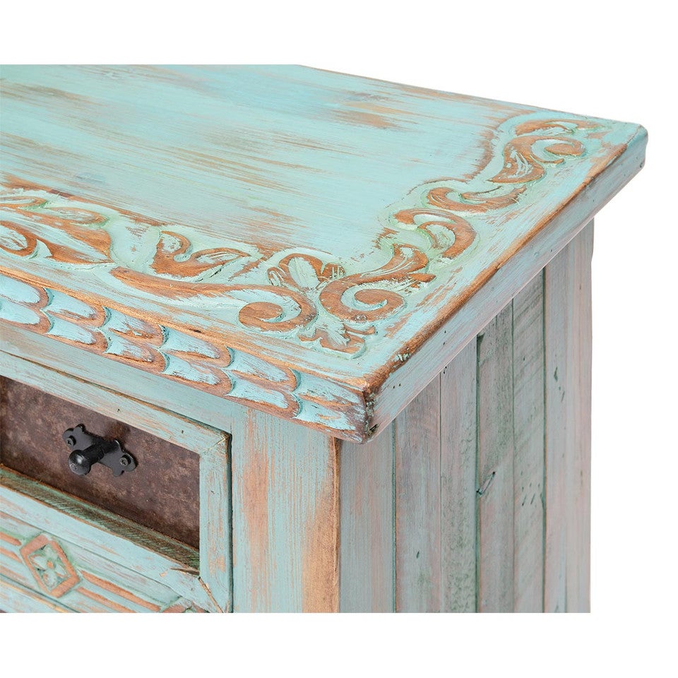 Taos Pueblo Turquoise Carved Buffet | Lone Star Western Decor