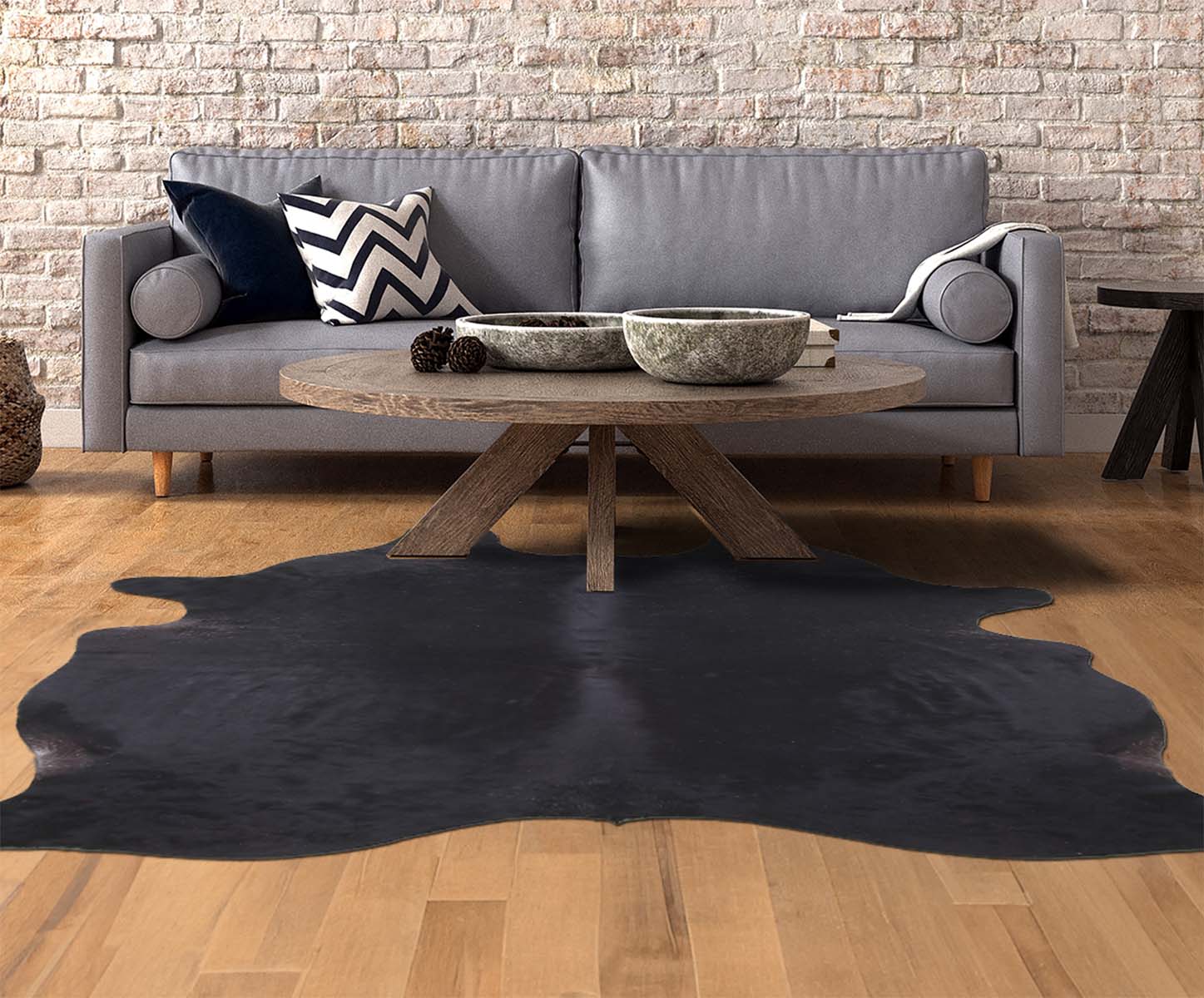 solid black cowhide rug